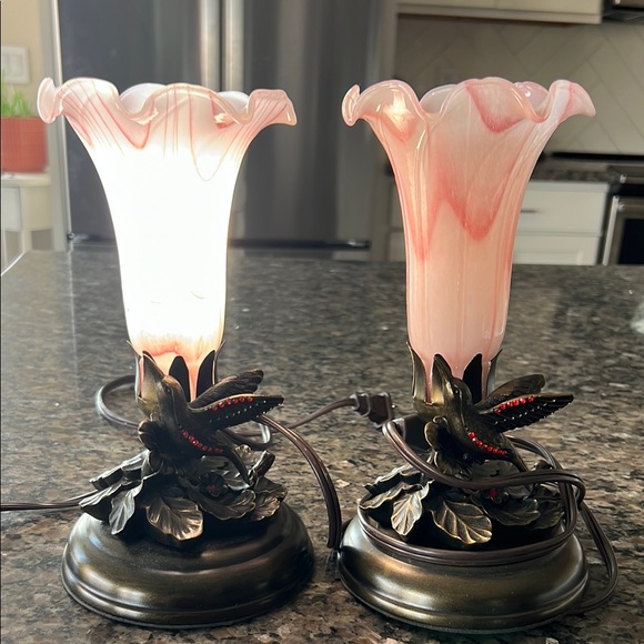 Accents | Vintageinspired Pink Glass Hummingbird Flower Table Lamps ...